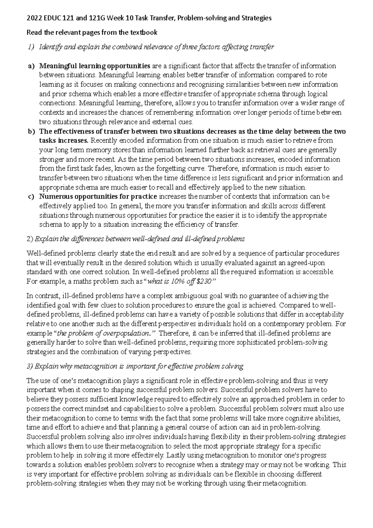 2022 EDUC 121 121G Week 10 Task - Problem Solving TASK - 2022 EDUC 121 ...