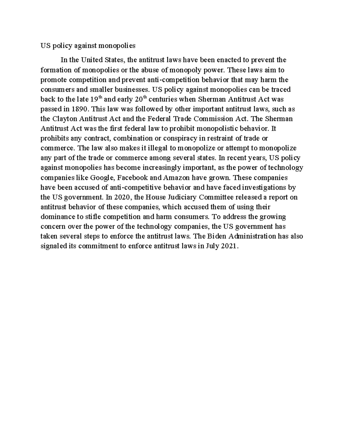 US policy against monopolies - These laws aim to promote competition ...