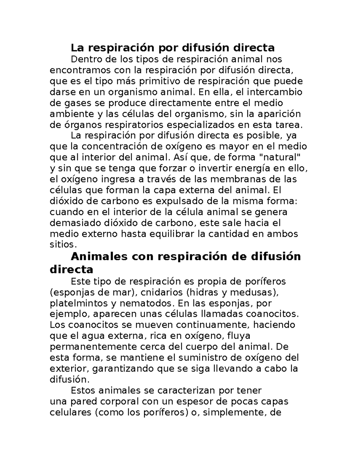 Respiracion en animales - La respiración por difusión directa ...