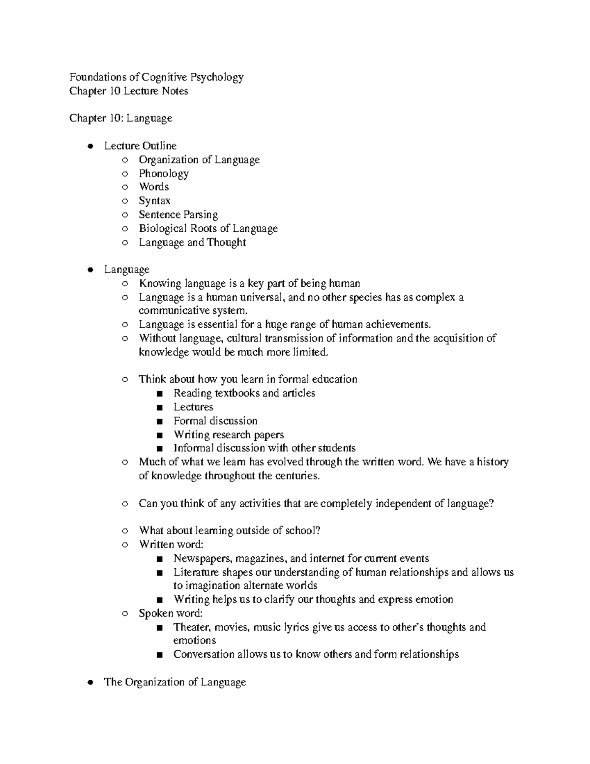 Foundations of Cognitive Psychology Chapter 10 Lecture Notes - Studocu