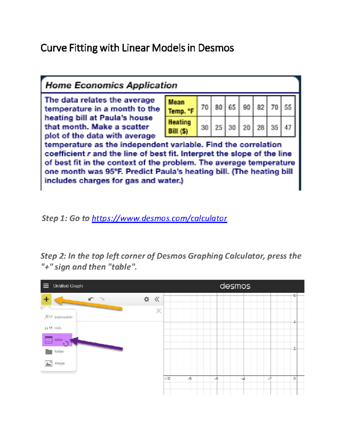 assignment 2024 - Curve Fitting with Linear Models in Desmos Step 1: Go to desmos/calculator ...