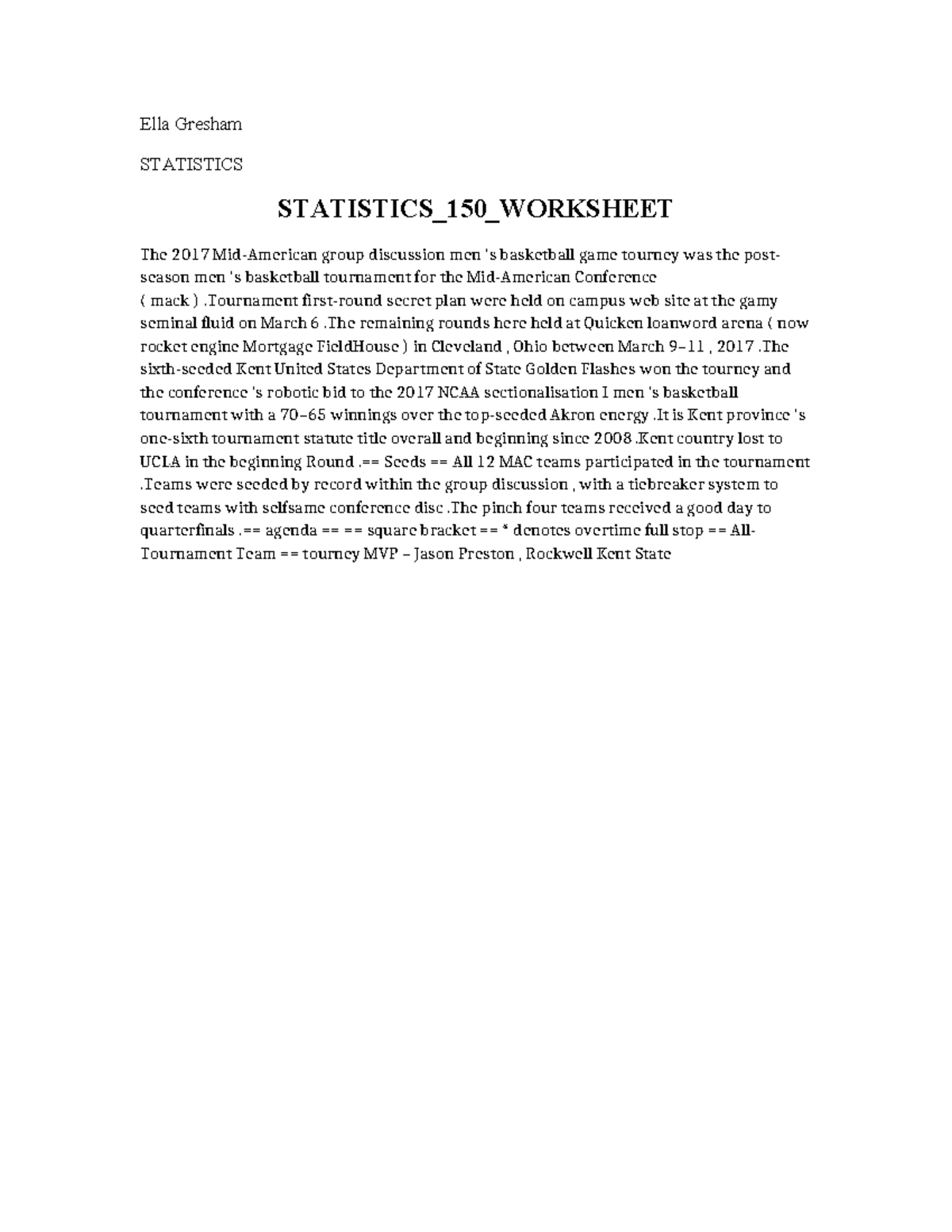 Statistics 150 Worksheet - Ella Gresham STATISTICS STATISTICS_150 ...