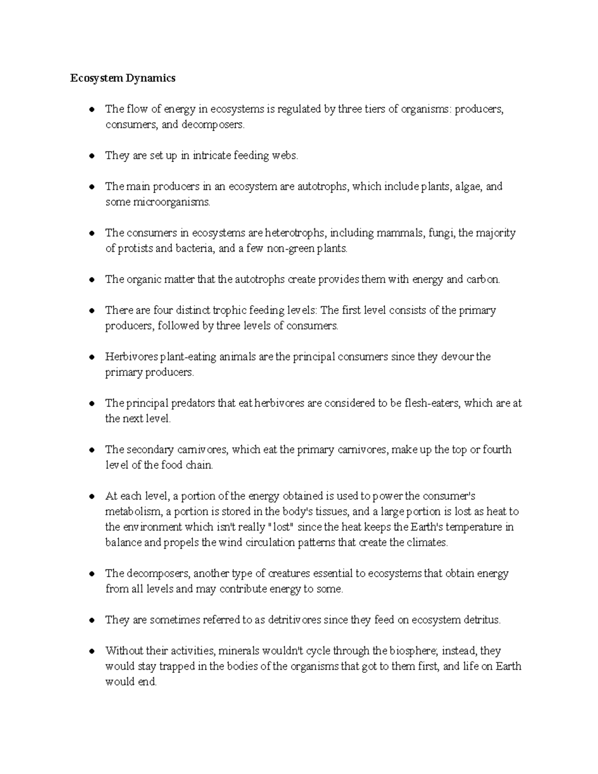 Ecosystem Dynamics - Ecosystem Dynamics The flow of energy in ...