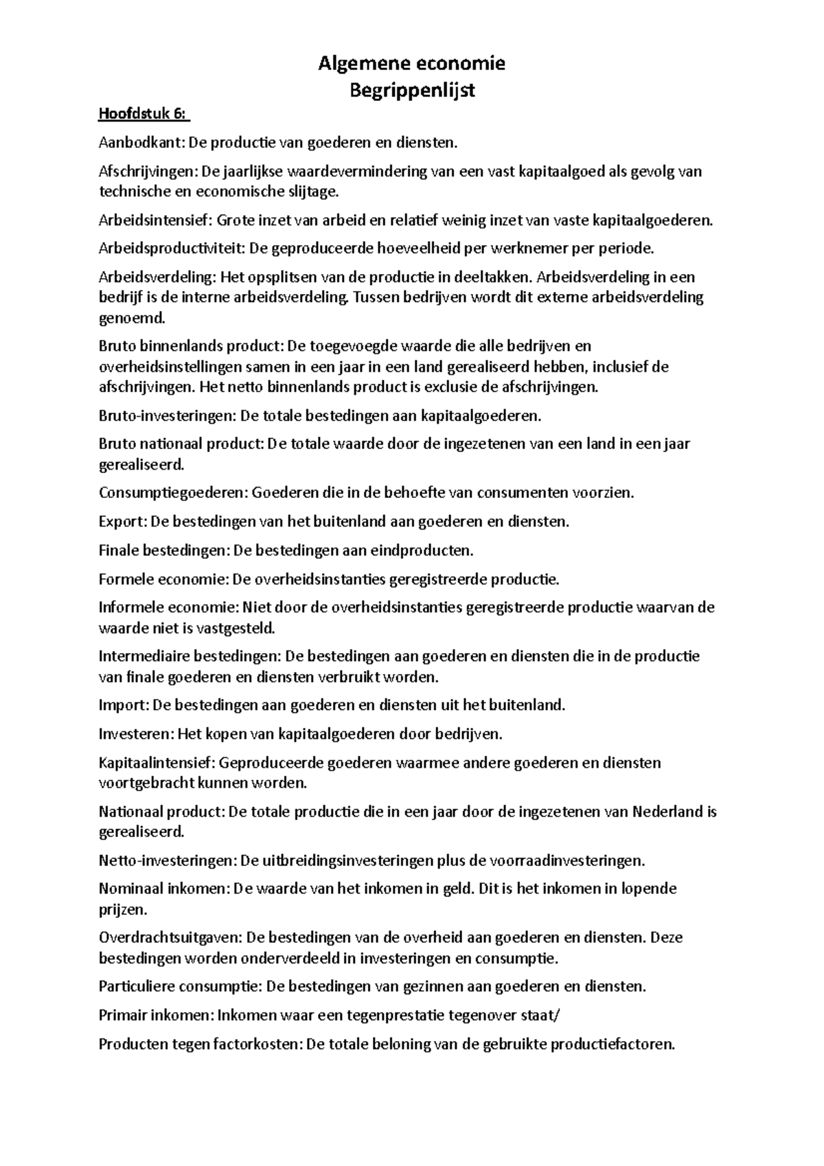 Algemene economie begrippen - Algemene economie Begrippenlijst ...