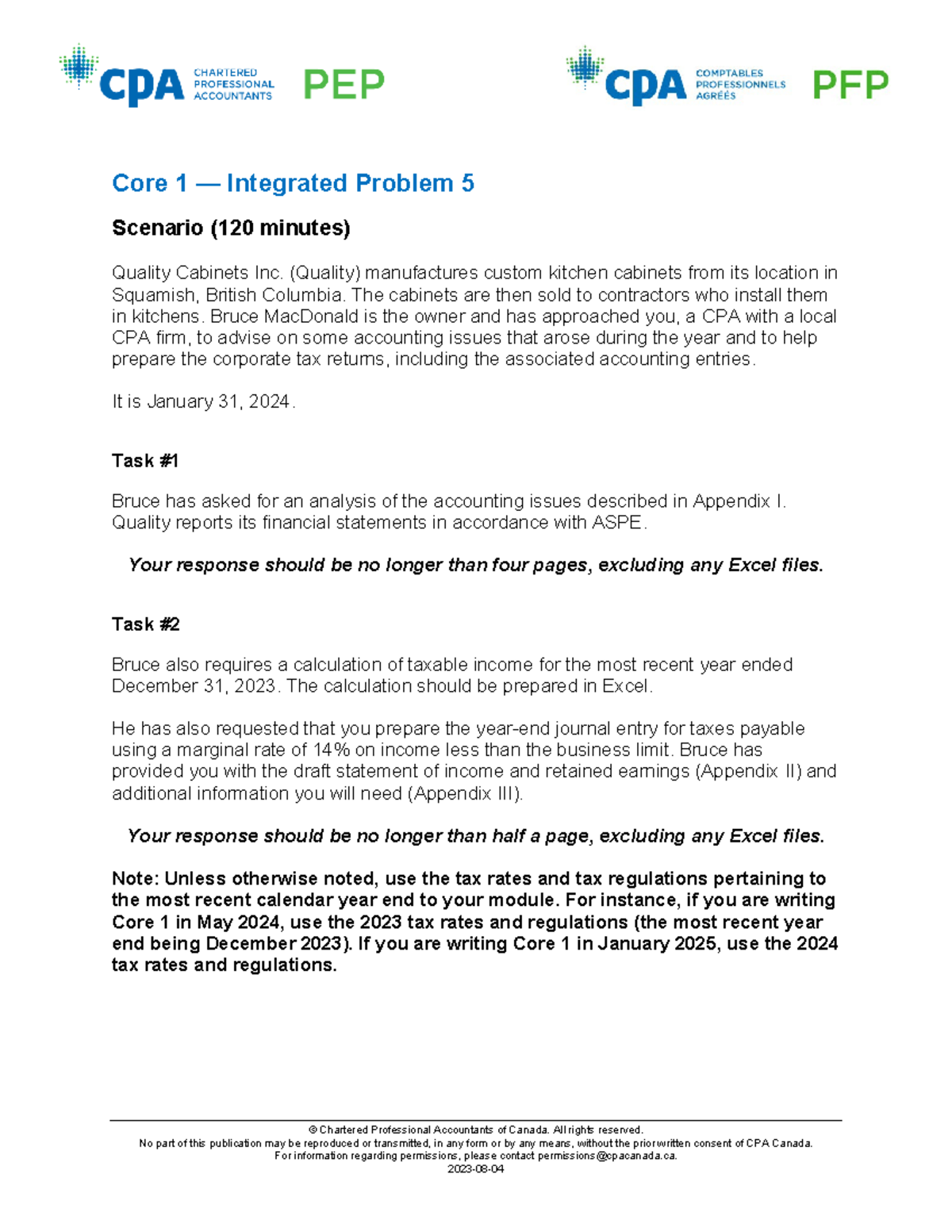 CO1-2401E-IP05 - practice core 1 - © Chartered Professional Accountants ...