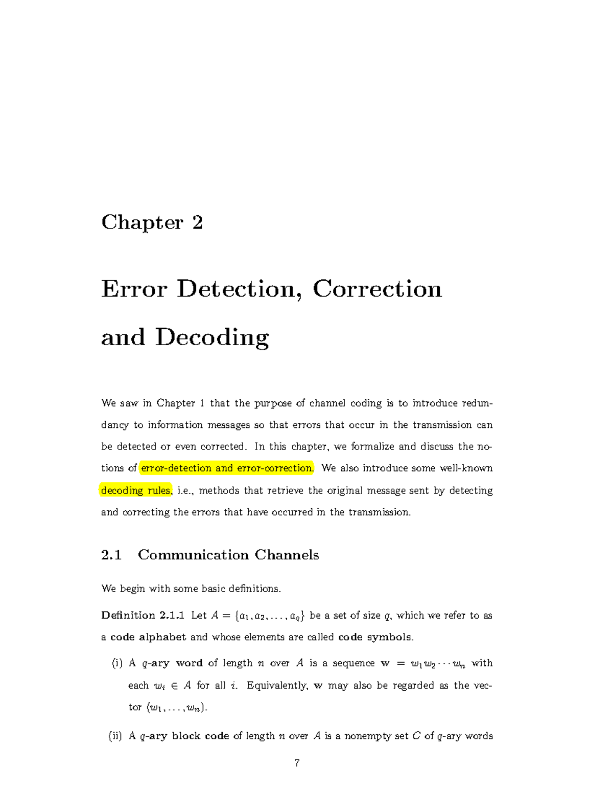 Chapter 2 Detection Correction Decoding Chapter 2 Error Detection