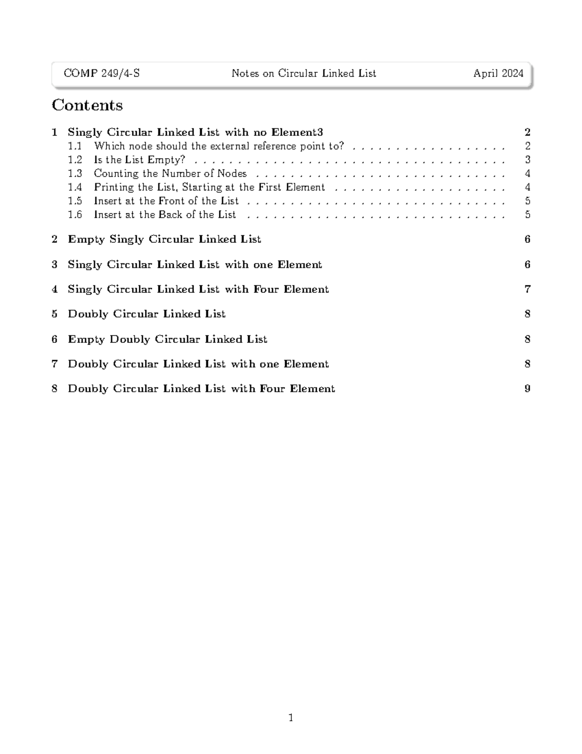Circular Linked Lists With Head Tail - Contents COMP 249/4-S Notes on ...