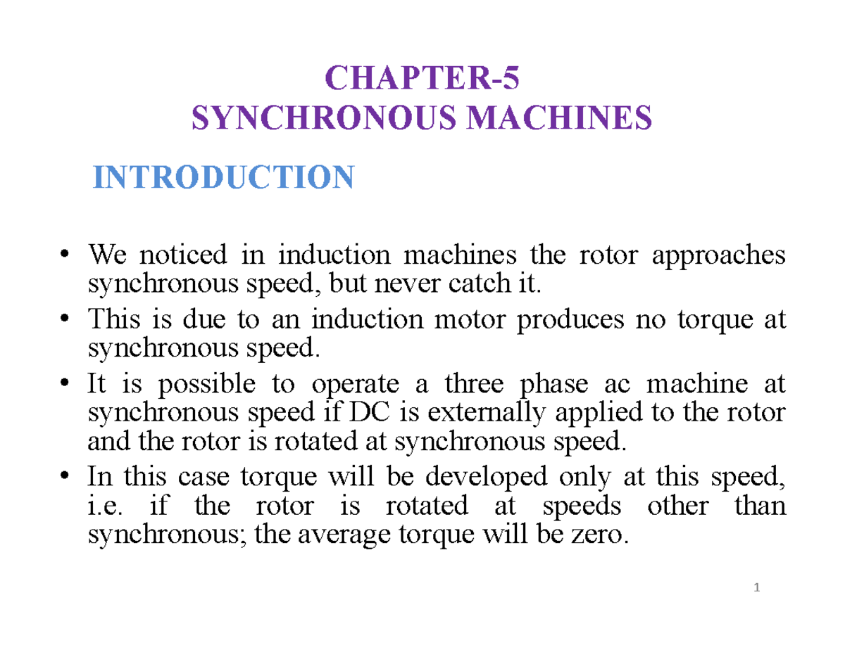 Chapter-5 (Sync Machine), 1st Class - CHAPTER- SYNCHRONOUS MACHINES ...