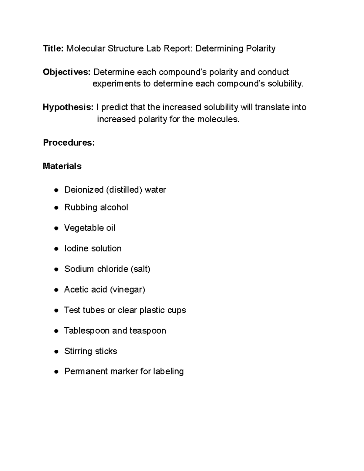 03.05 Molecular Structure - Title: Molecular Structure Lab Report ...