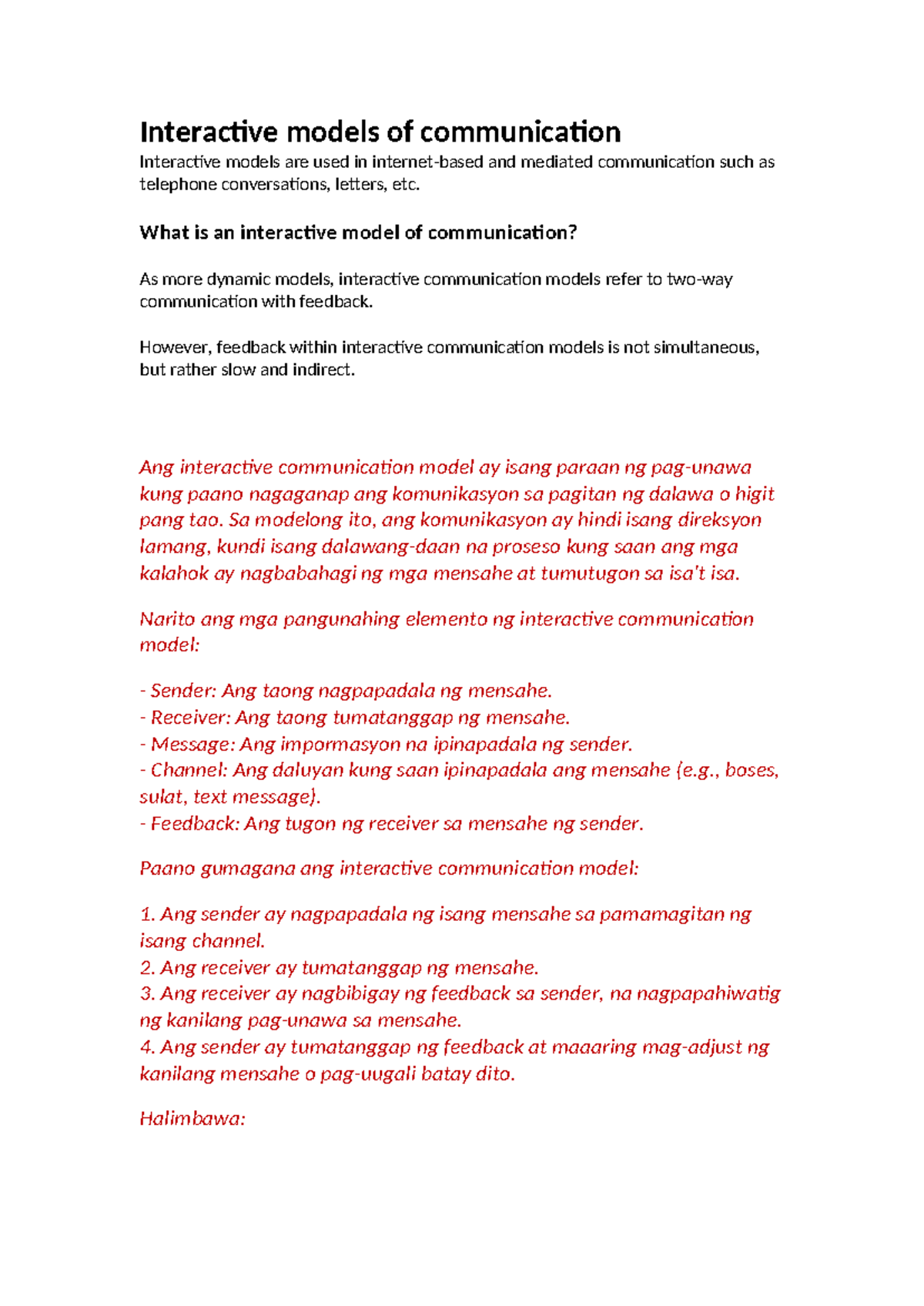 Interactive models of communication - Interactive models of ...