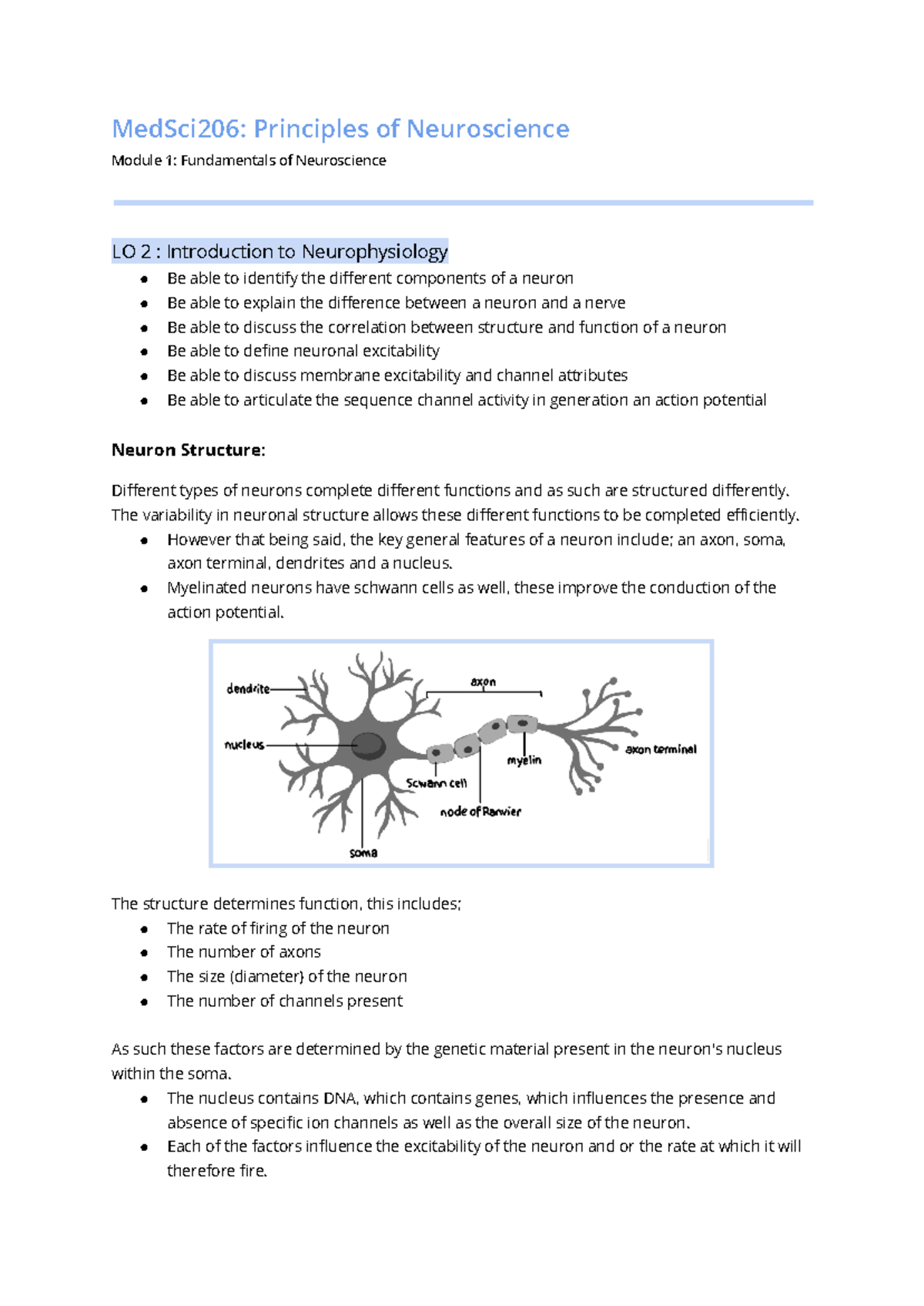 Module 1 - Intro to neurophysiology - MedSci206: Principles of ...