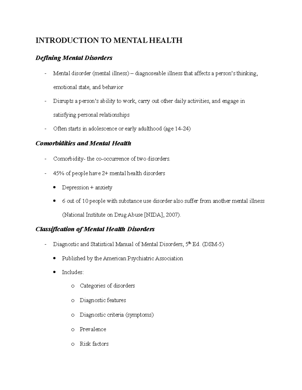 Introduction to Mental Health - INTRODUCTION TO MENTAL HEALTH Defining ...