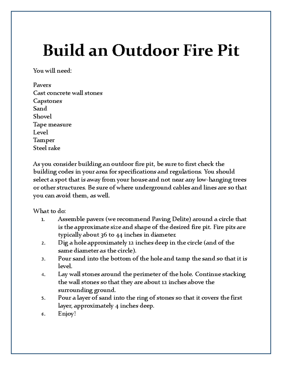 Har Exp 22 Word Ch01 ML2 Backyard - Build an Outdoor Fire Pit You will need: Pavers Cast ...