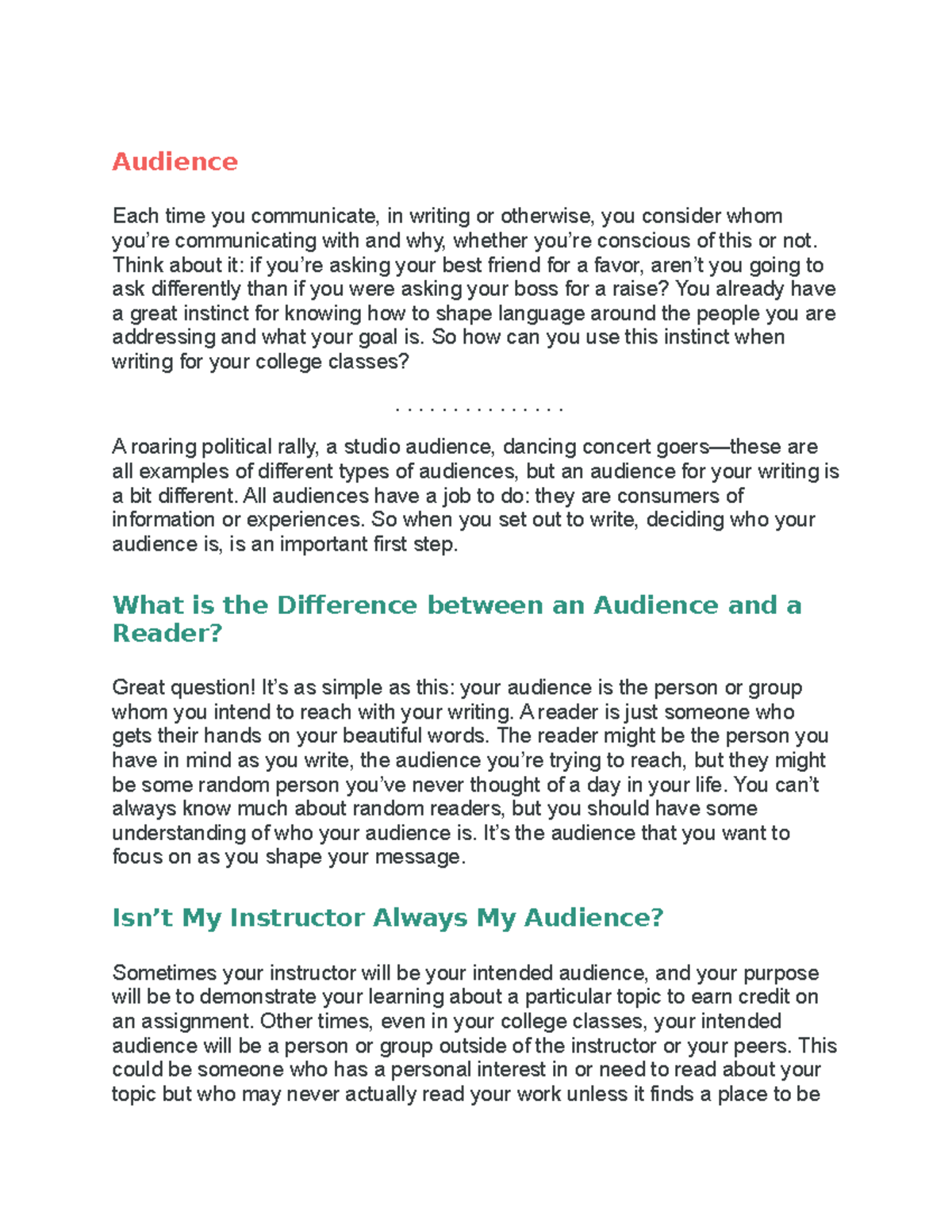 Audience - Audience Each time you communicate, in writing or otherwise ...