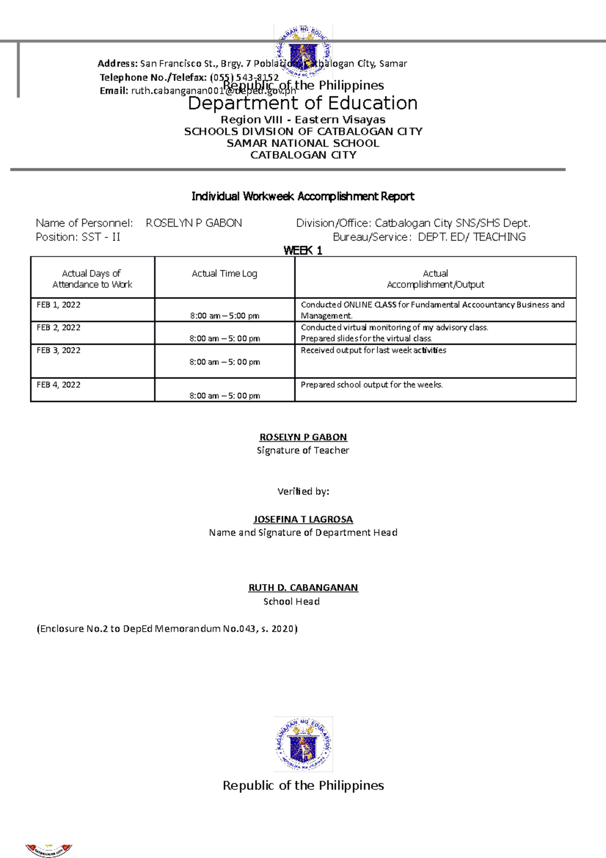 april individual week activity plan - Republic of the Philippines ...