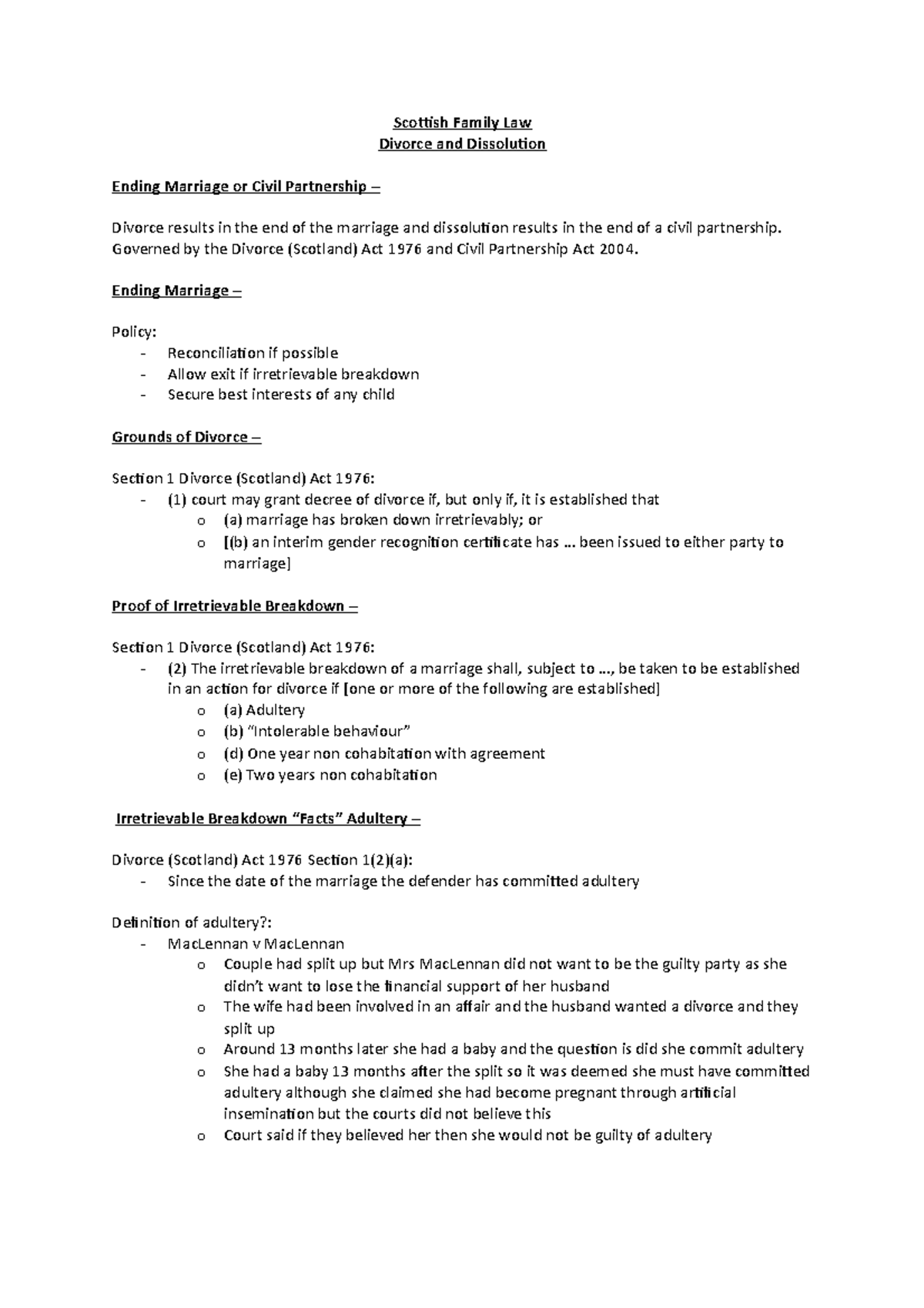 Scottish Family Law Lecture 7 - Divorce - Scottish Family Law Divorce ...