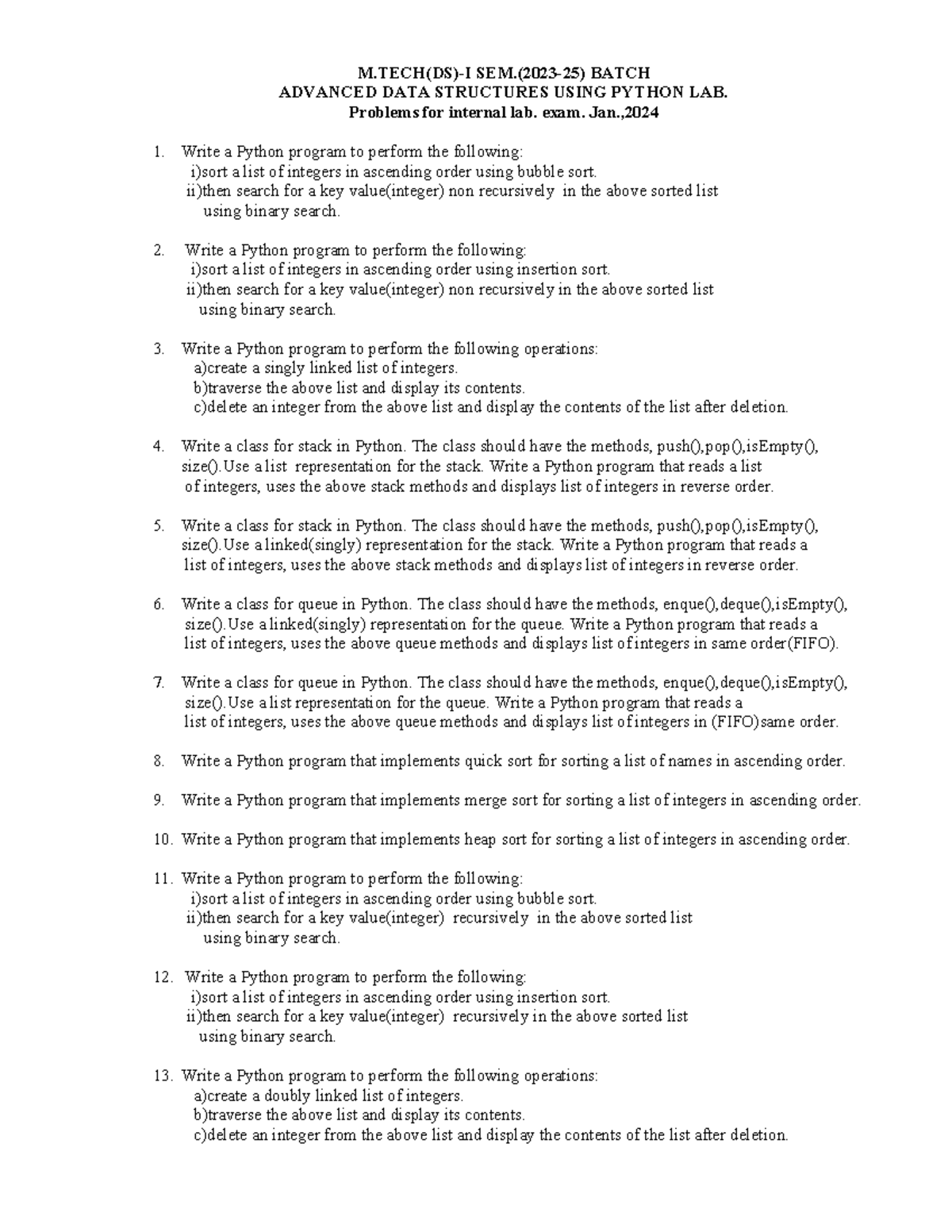 Adv.DS using pythonlabinternalexam Jan 2023 - M(DS)-I SEM.(2023-25 ...