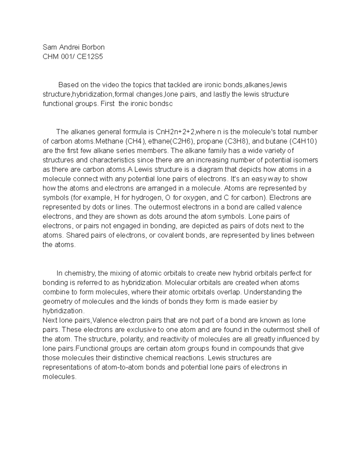 Chem sam borbon - Sam Andrei Borbon CHM 001/ CE12S Based on the video ...