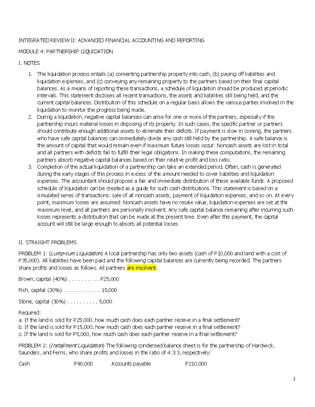 MOD 4 Partnership Liquidation - 1 INTEGRATED REVIEW II: ADVANCED ...