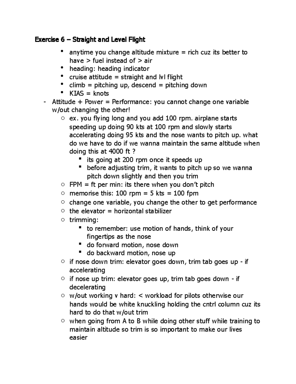 Exercise 6 – Straight and Level Flight - Exercise 6 – Straight and ...