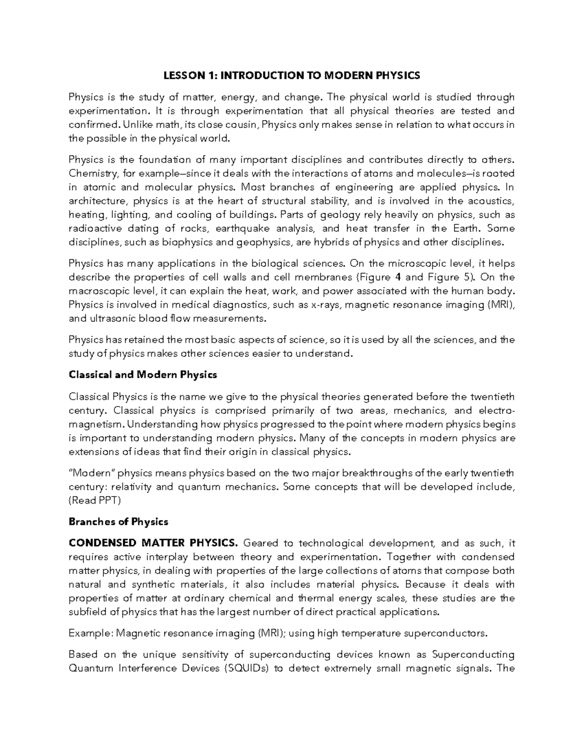 Introduction TO Modern Physics - LESSON 1: INTRODUCTION TO MODERN ...