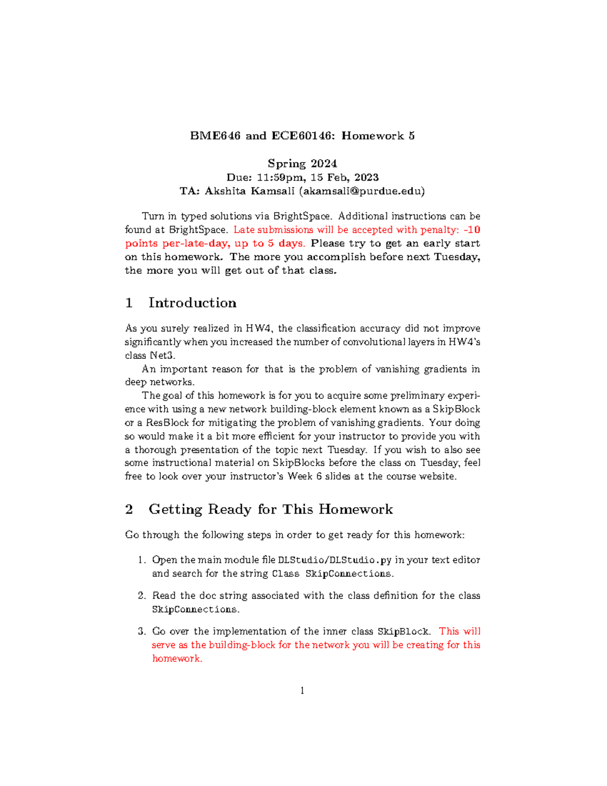 Hw5 - BME646 and ECE60146: Homework 5 Spring 2024 Due: 11:59pm, 15 Feb ...