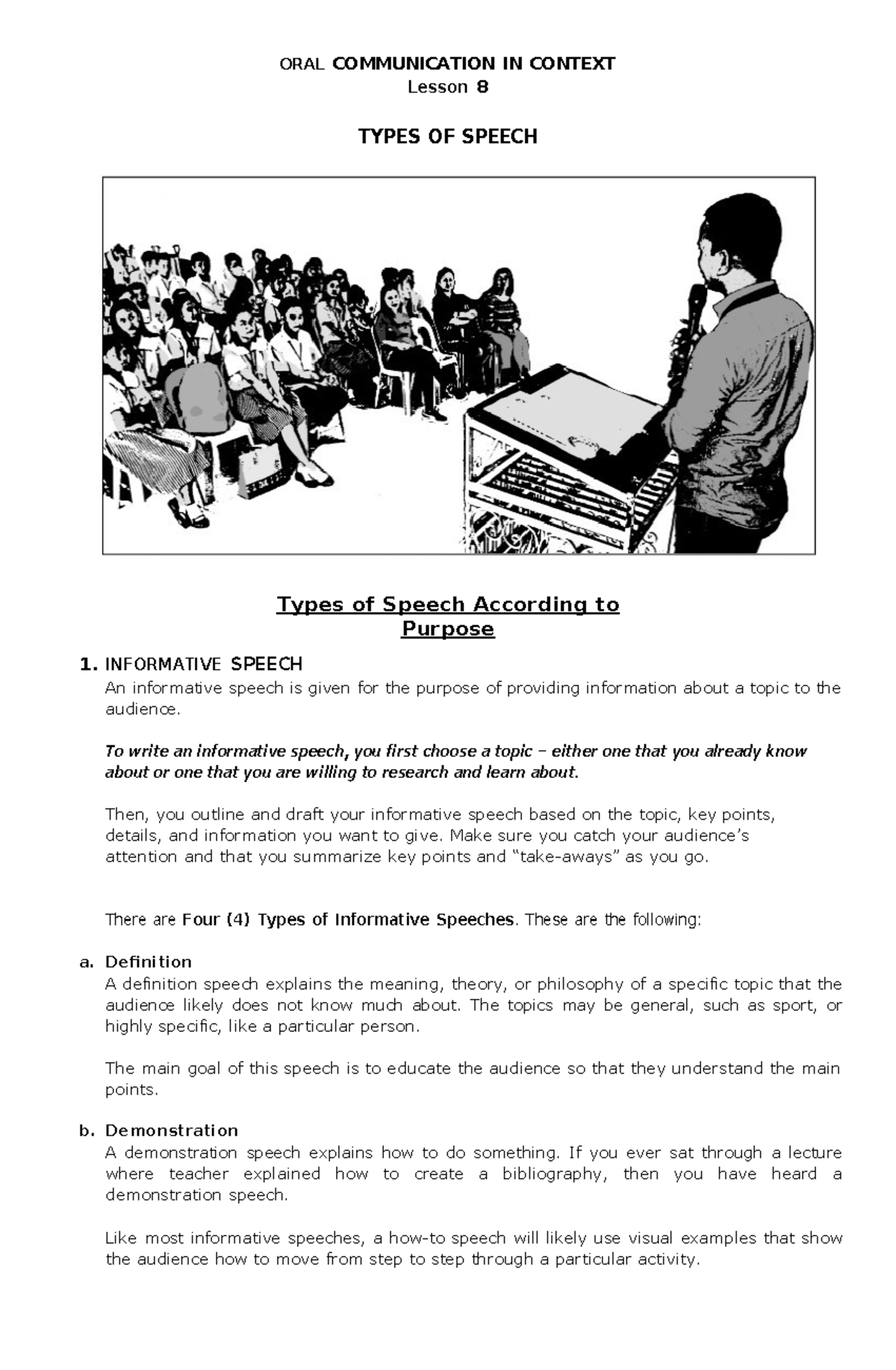 Oral Com Lesson 8 - Communication - ORAL COMMUNICATION IN CONTEXT ...