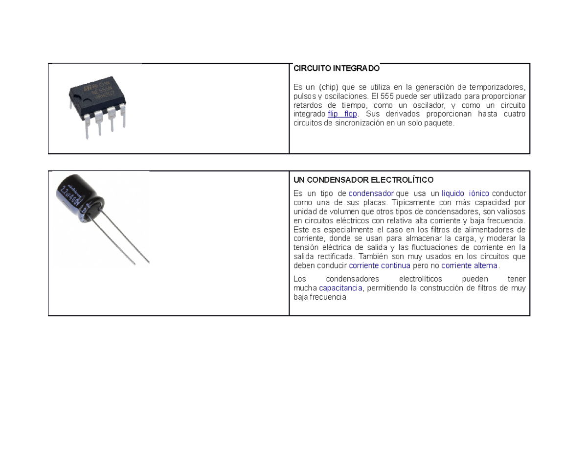 Trabajo - resumen - CIRCUITO INTEGRADO Es un (chip) que se utiliza en ...