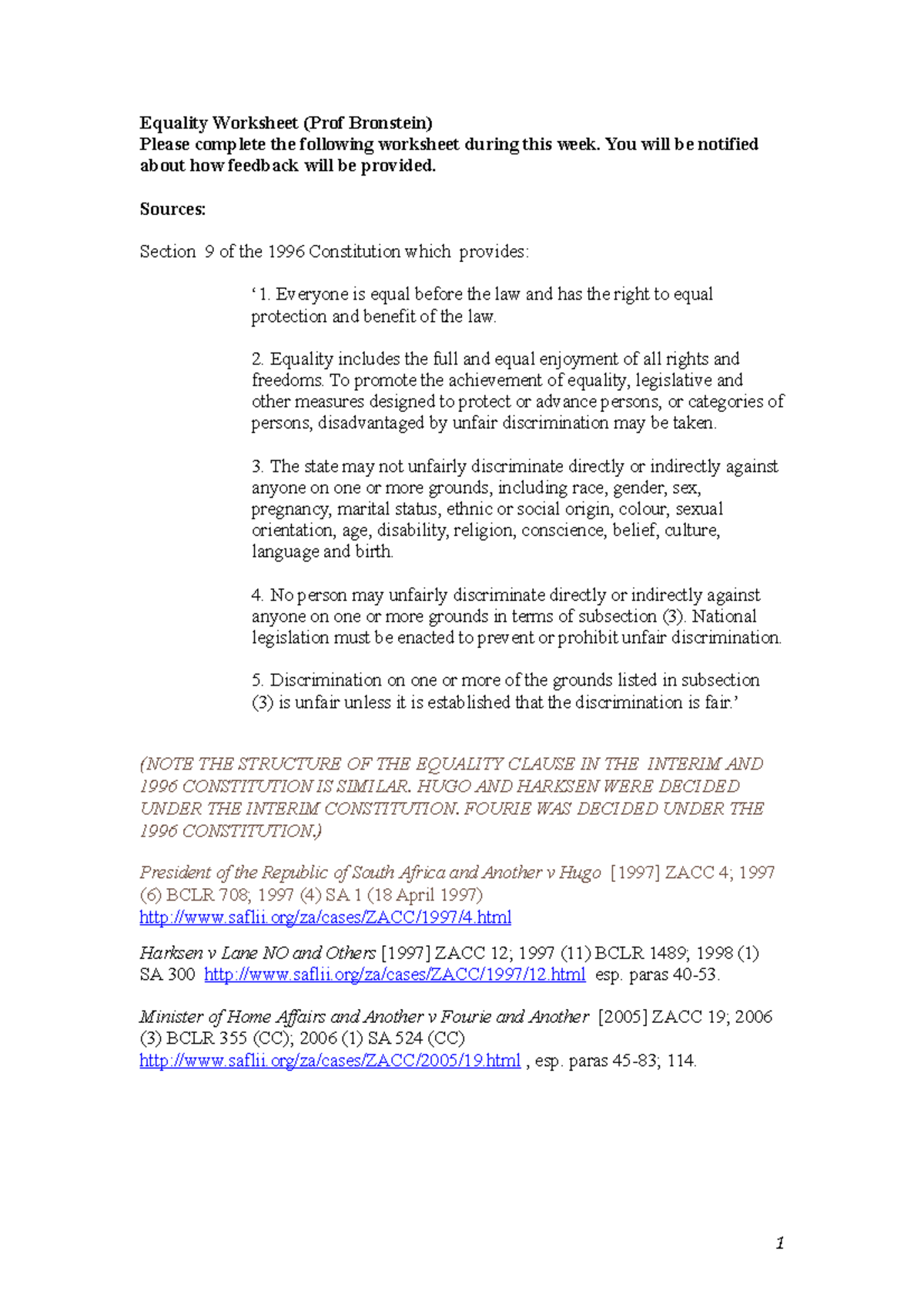 Equality Worksheet with questions students - Equality Worksheet (Prof ...