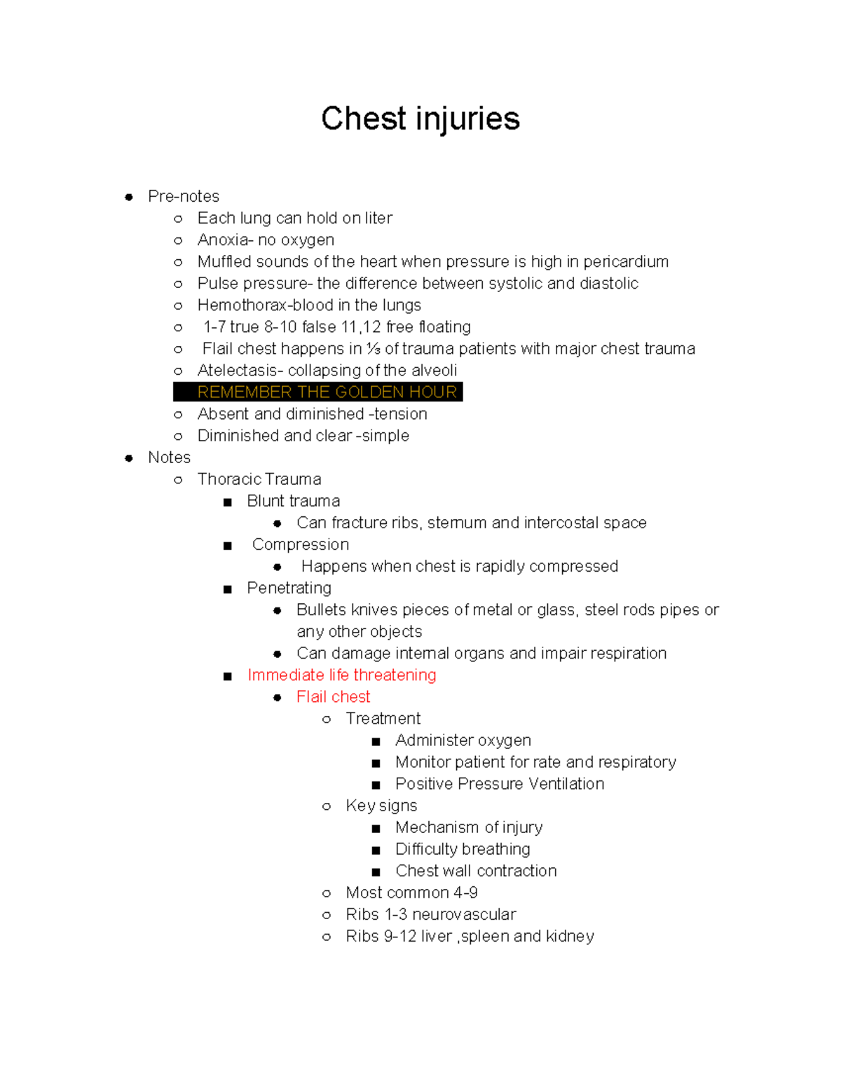 Chest injuries - Lecture notes 9 - Chest injuries Pre-notes Each lung ...