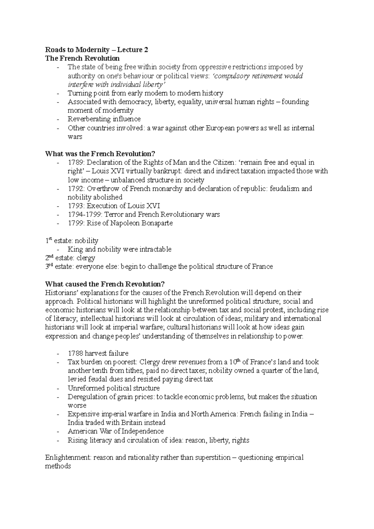 Roads to Modernity – Lecture 2 - Roads to Modernity – Lecture 2 The ...