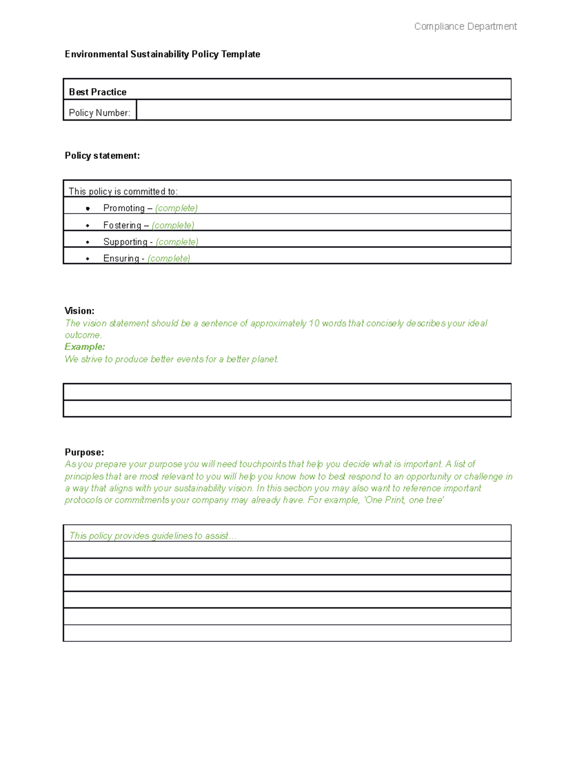 Sustainability Policy and Procedures Template - Environmental ...