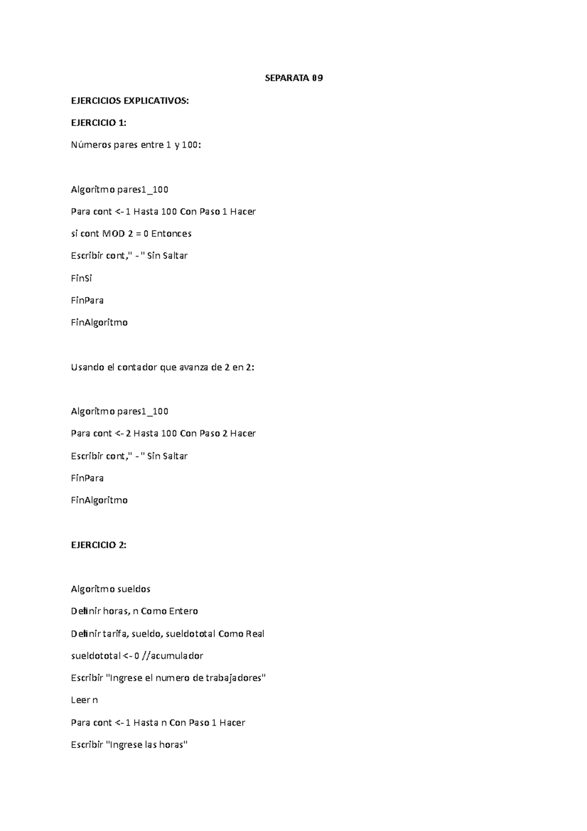 Separata 09 Unidad 03 - .... - SEPARATA 09 EJERCICIOS EXPLICATIVOS: EJERCICIO 1: Números pares ...