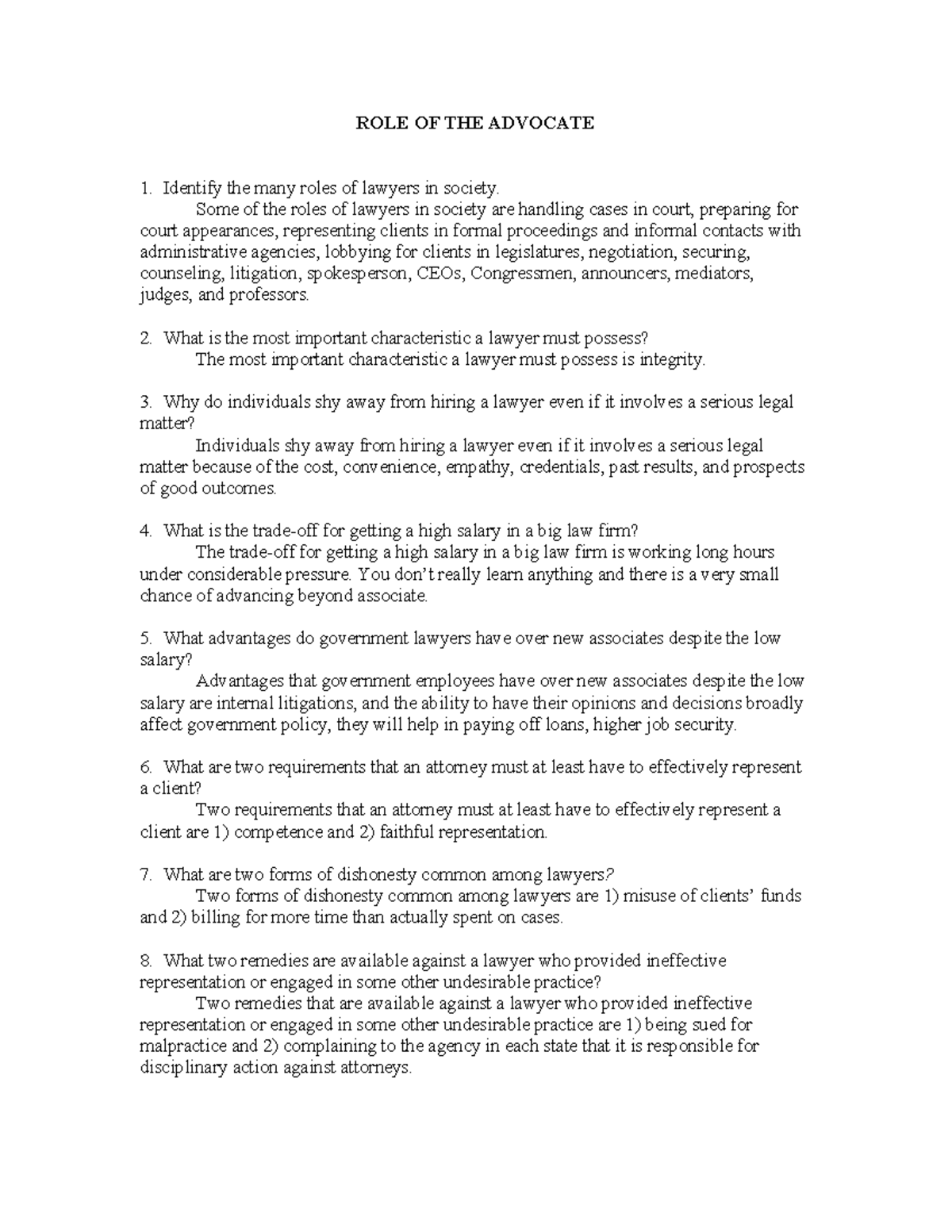 Role of the Advocate - Professor DiBella - ROLE OF THE ADVOCATE 1 ...