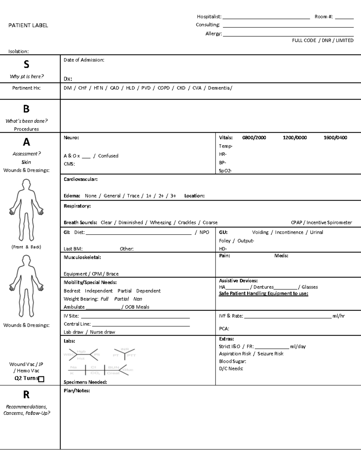 RN SBAR 4-20 - sbar - PATIENT LABEL Hospitalist ...