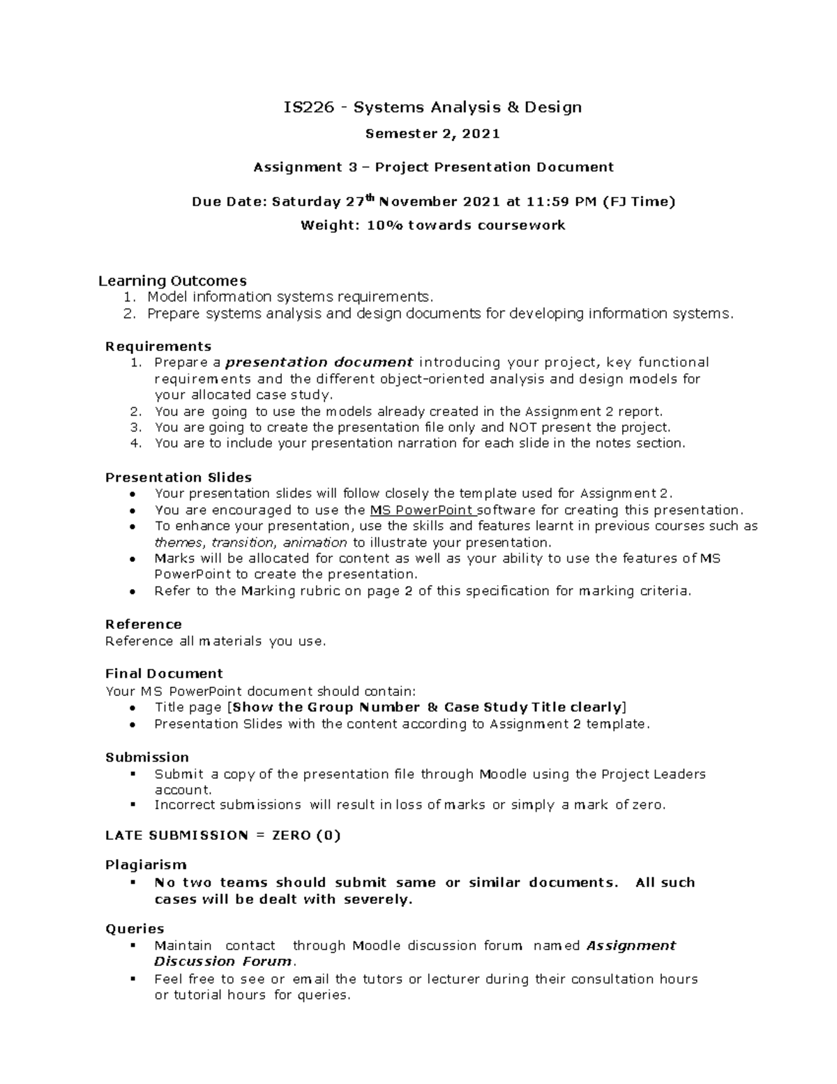 IS226 Assignment 3 UNIVERSITY OF THE SOUTH PACIFIC - IS226 - Systems ...