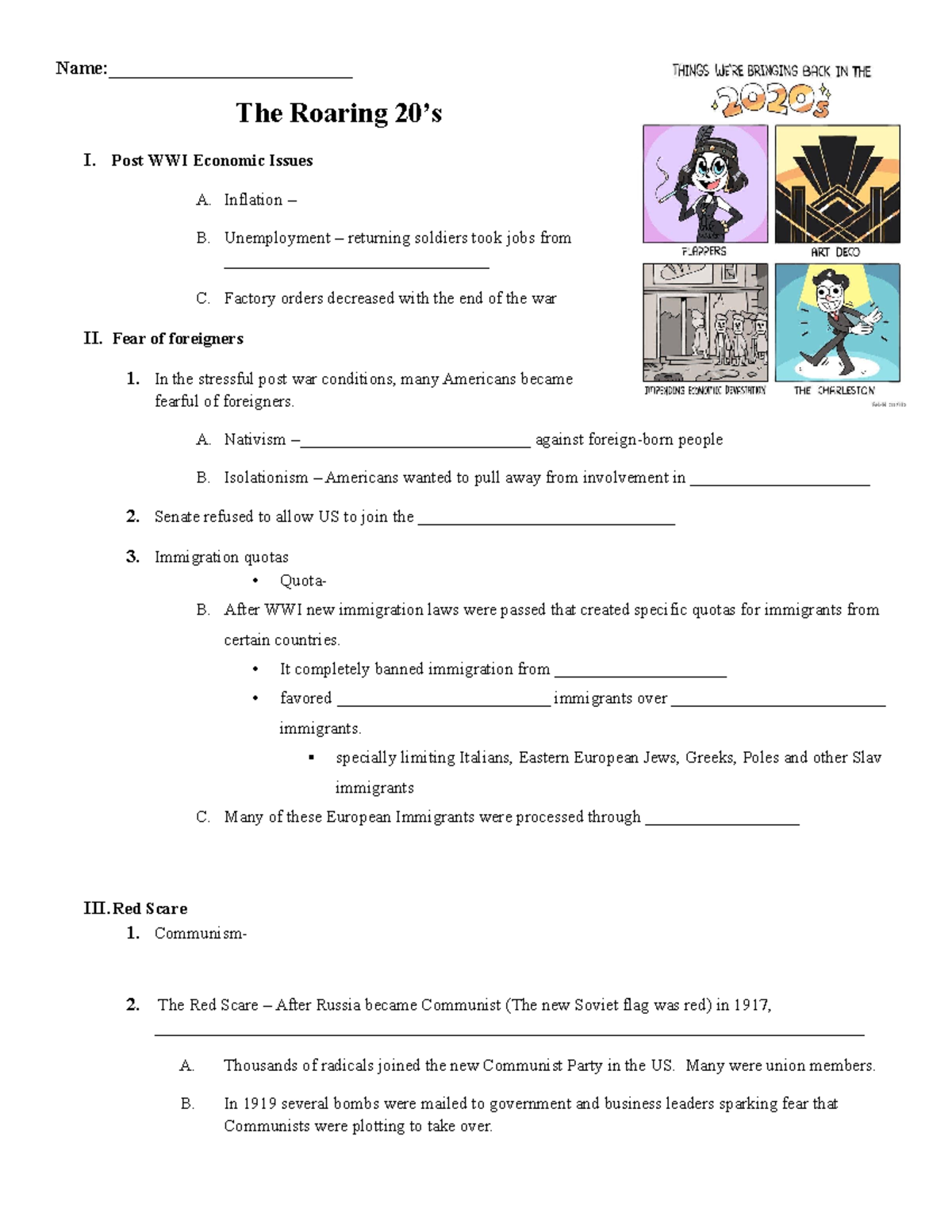 Roaring 20s Guided Notes - Name:__________________________ The Roaring ...