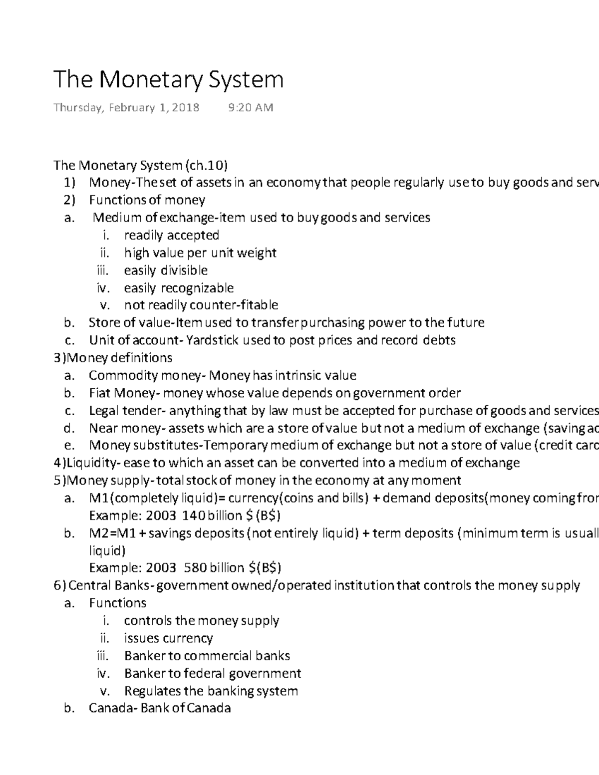 The Monetary System - schlenker winter semester 203, chp 10 in textbook ...