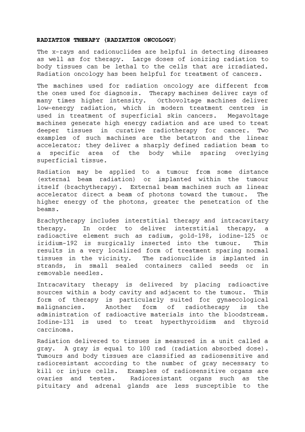 Radiation Therapy - RADIATION THERAPY (RADIATION ONCOLOGY ) The x-rays ...