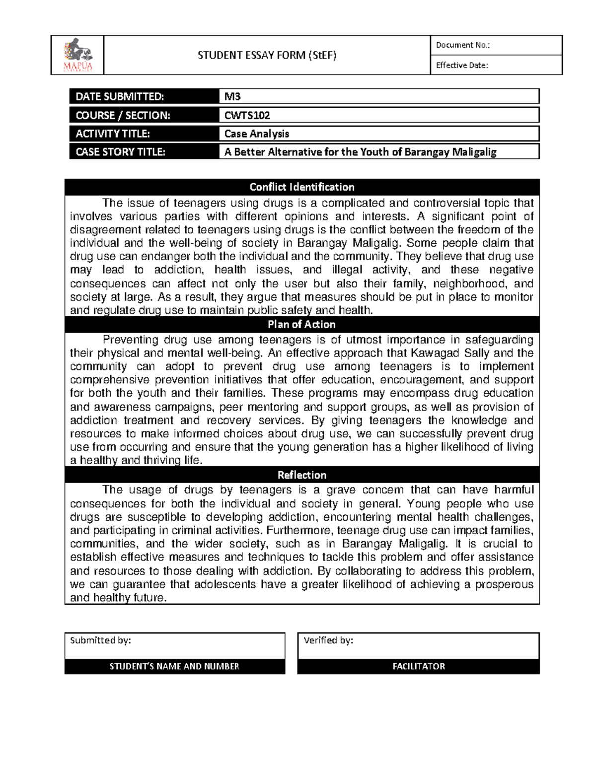 Jacson-A16-E4 - STUDENT ESSAY FORM (StEF) Document No.: Effective Date ...