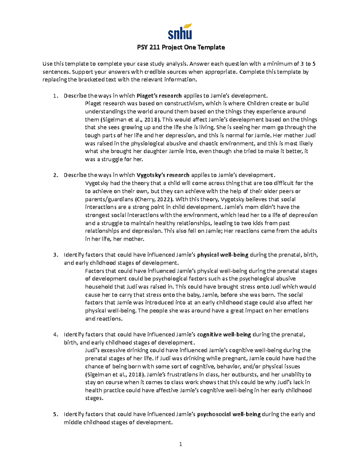 Project One-Stephen Belchunas - PSY 211 Project One Template Use this ...