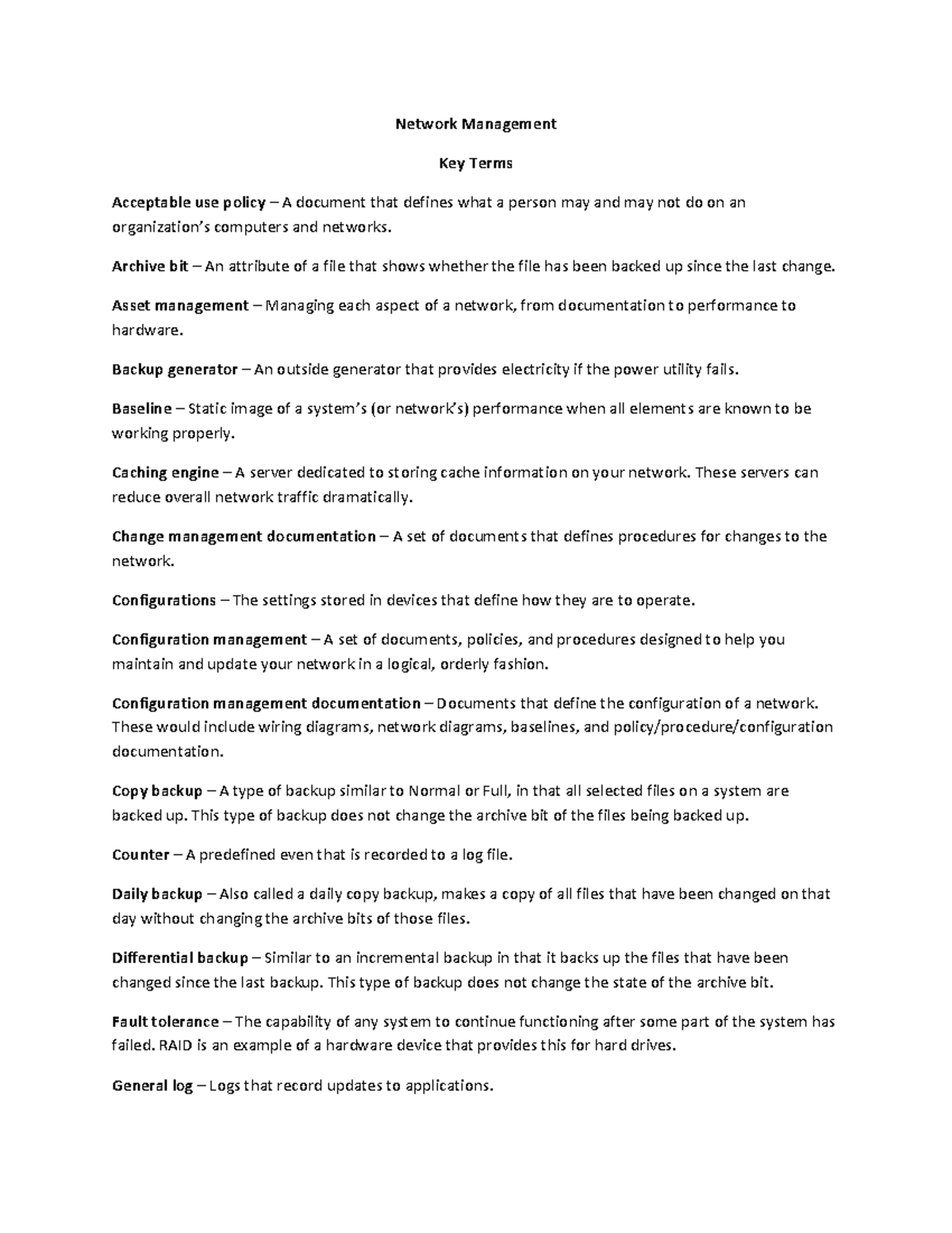 Network Management Key Terms - Network Management Key Terms Acceptable ...