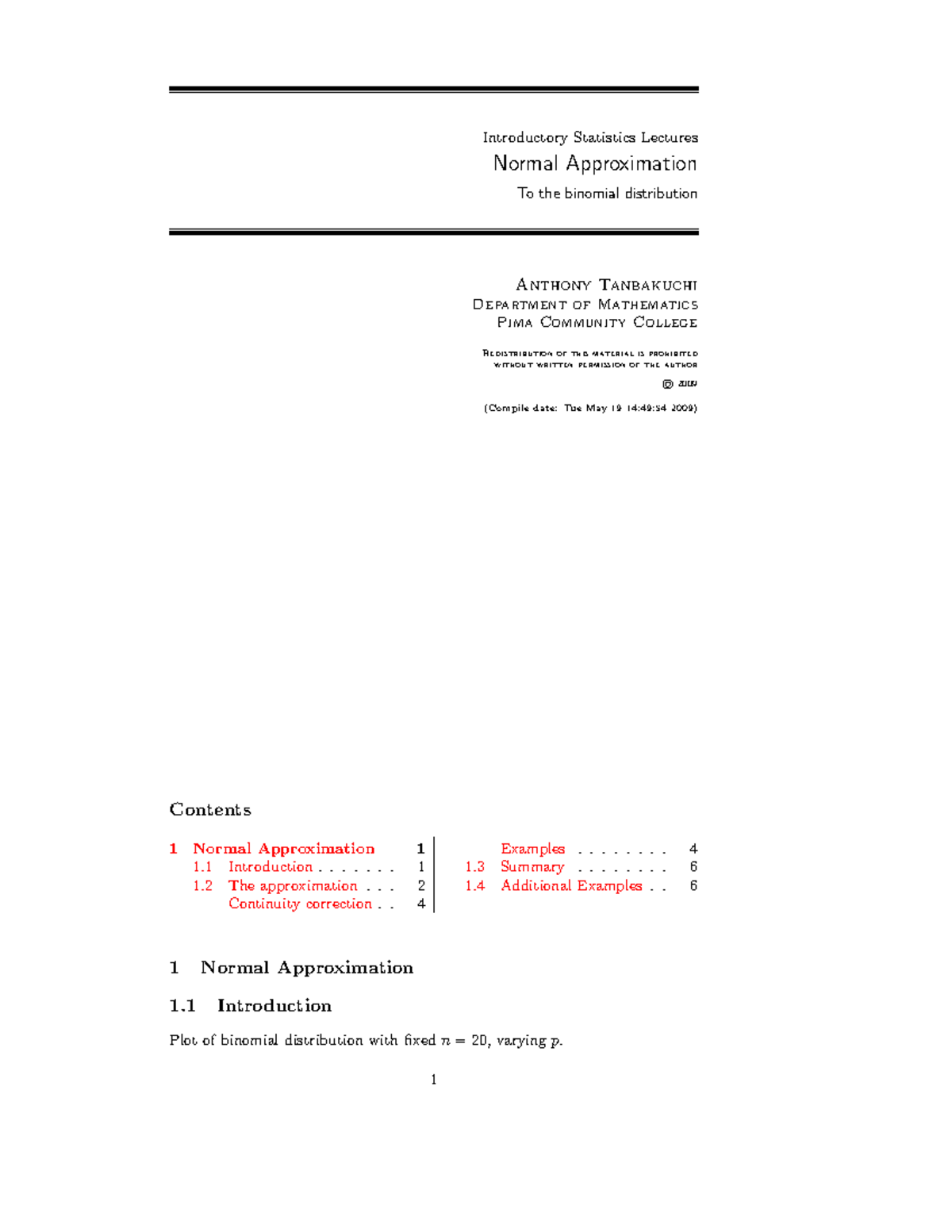 Lecture Notes Lecture 44 Introductory Statistics Lectures Normal Approximation To The