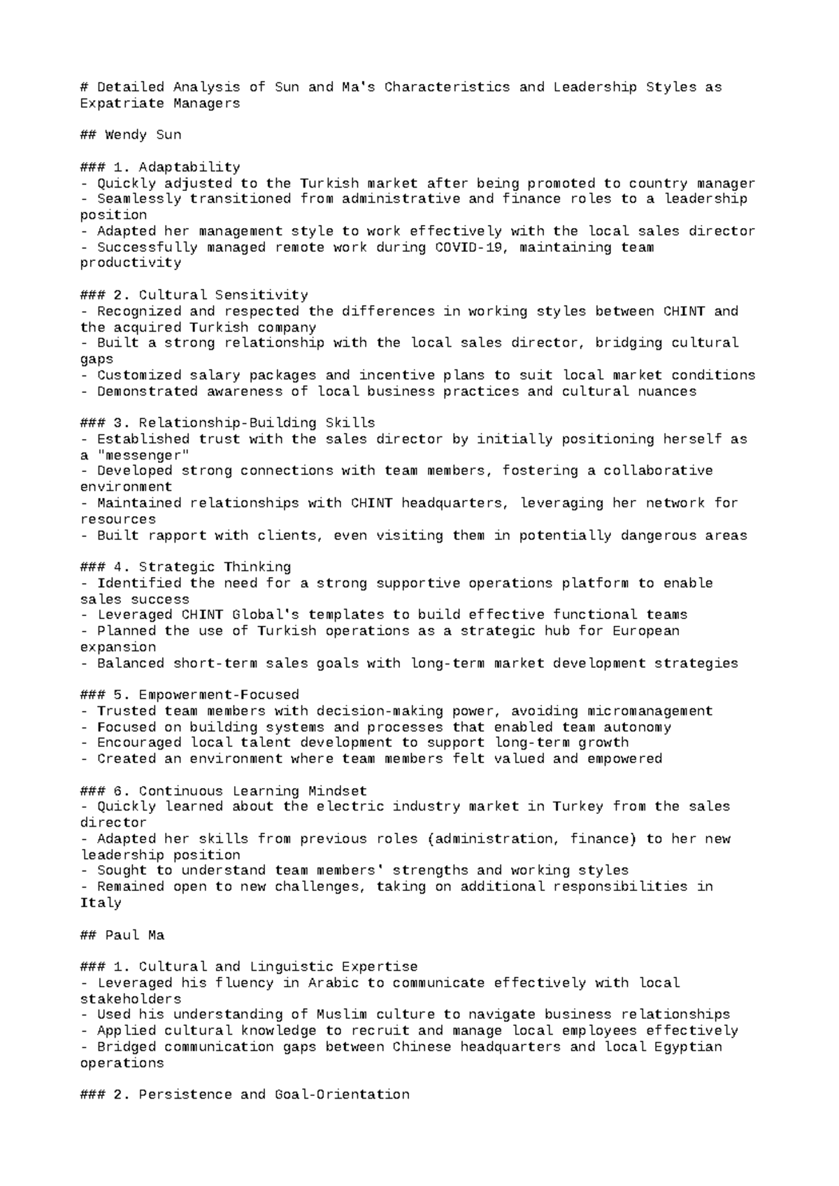 Detailed expatriate manager analysis - Detailed Analysis of Sun and Ma ...