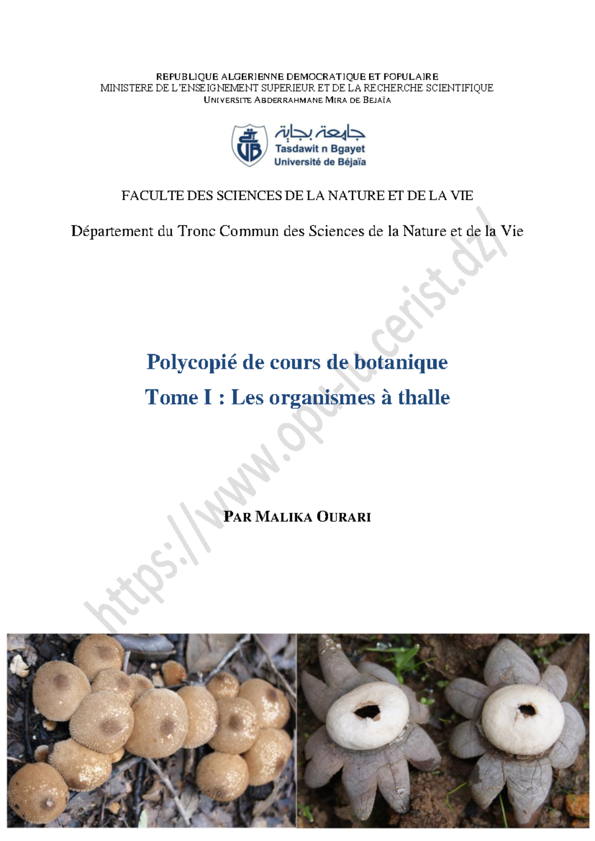 Cours Ourari Malika cours de botanique-déverrouillé - REPUBLIQUE ALGERIENNE DEMOCRATIQUE ET ...