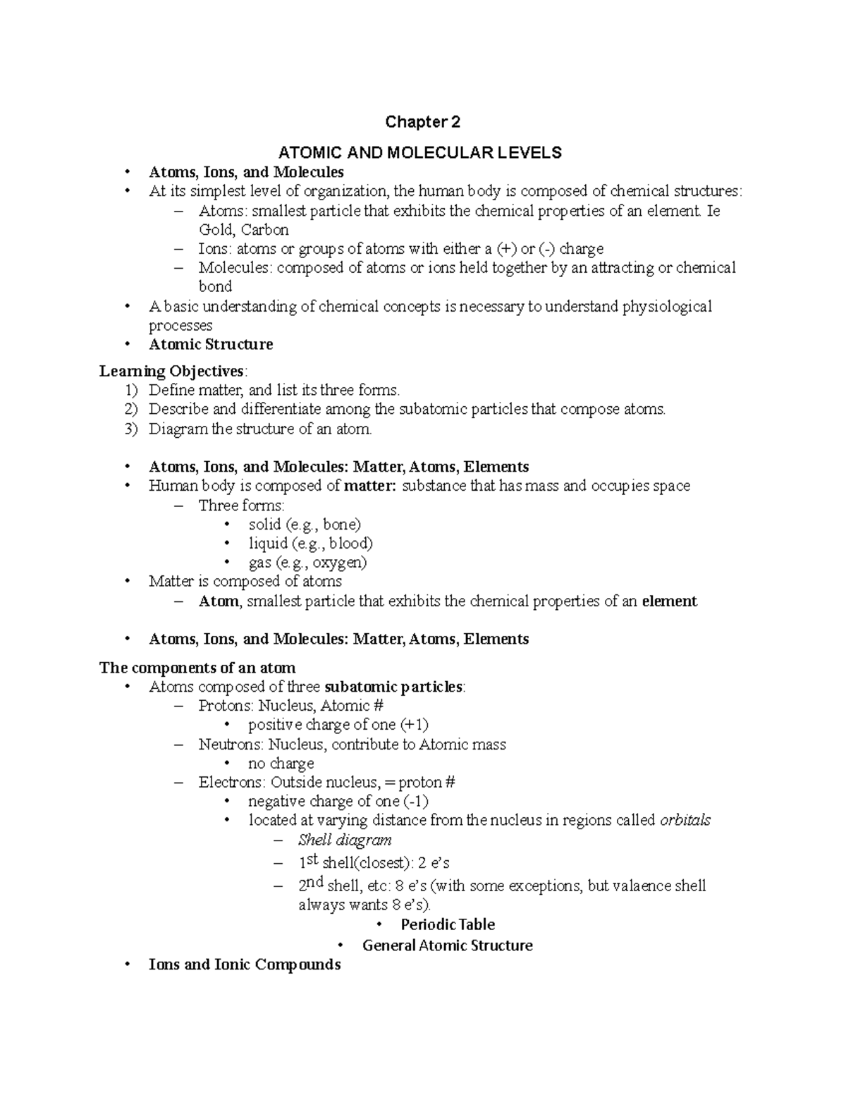 Chapt 2 Lec. Outline notes - Chapter 2 ATOMIC AND MOLECULAR LEVELS ...