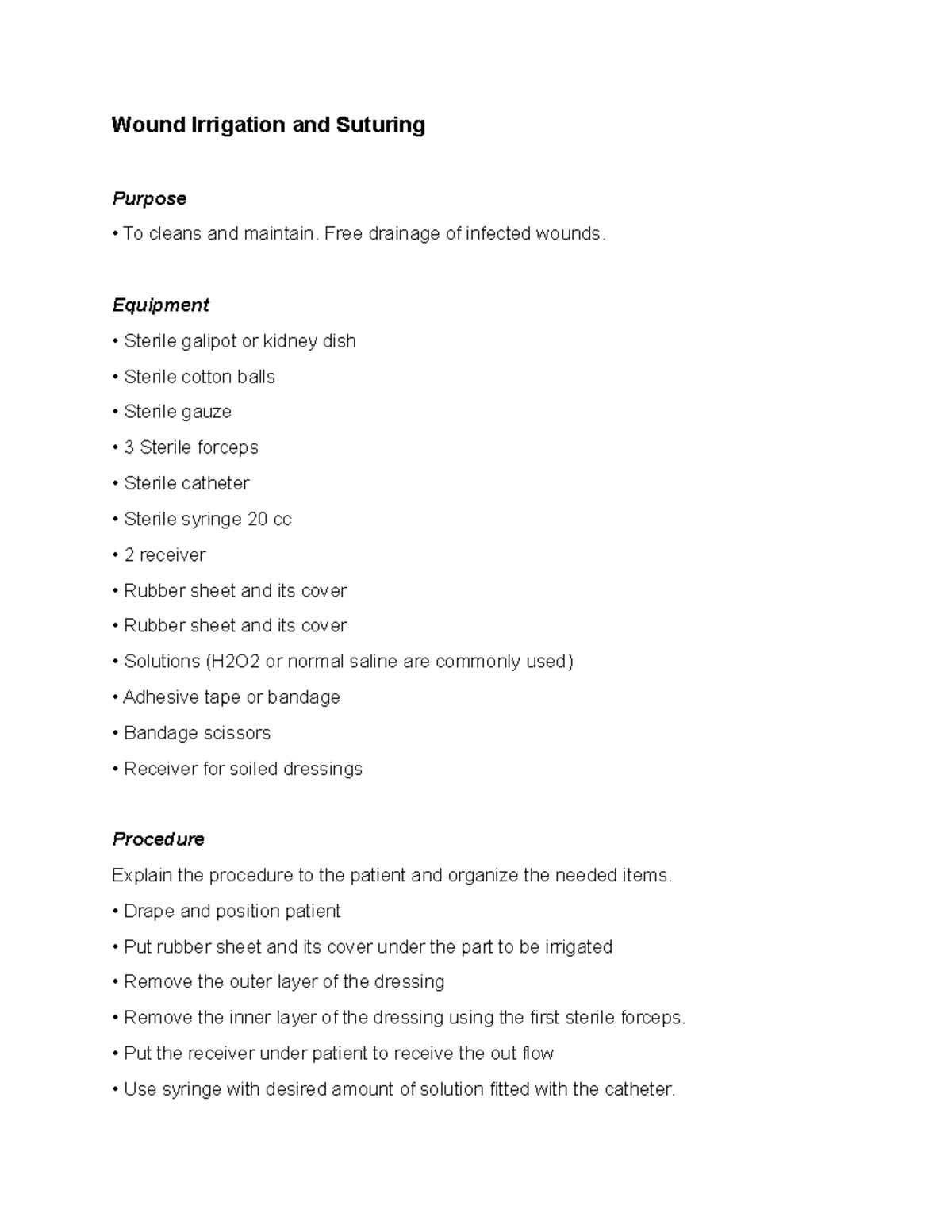 Wound Irrigation and Suturing - Wound Irrigation and Suturing Purpose ...