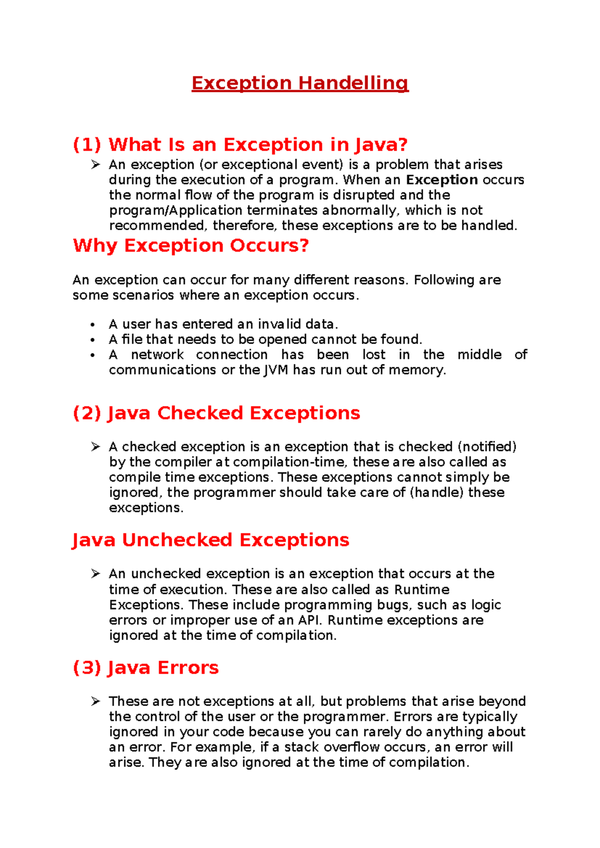 Exception Handelling & Garbage Collector - Exception Handelling (1) What Is an Exception in Java ...