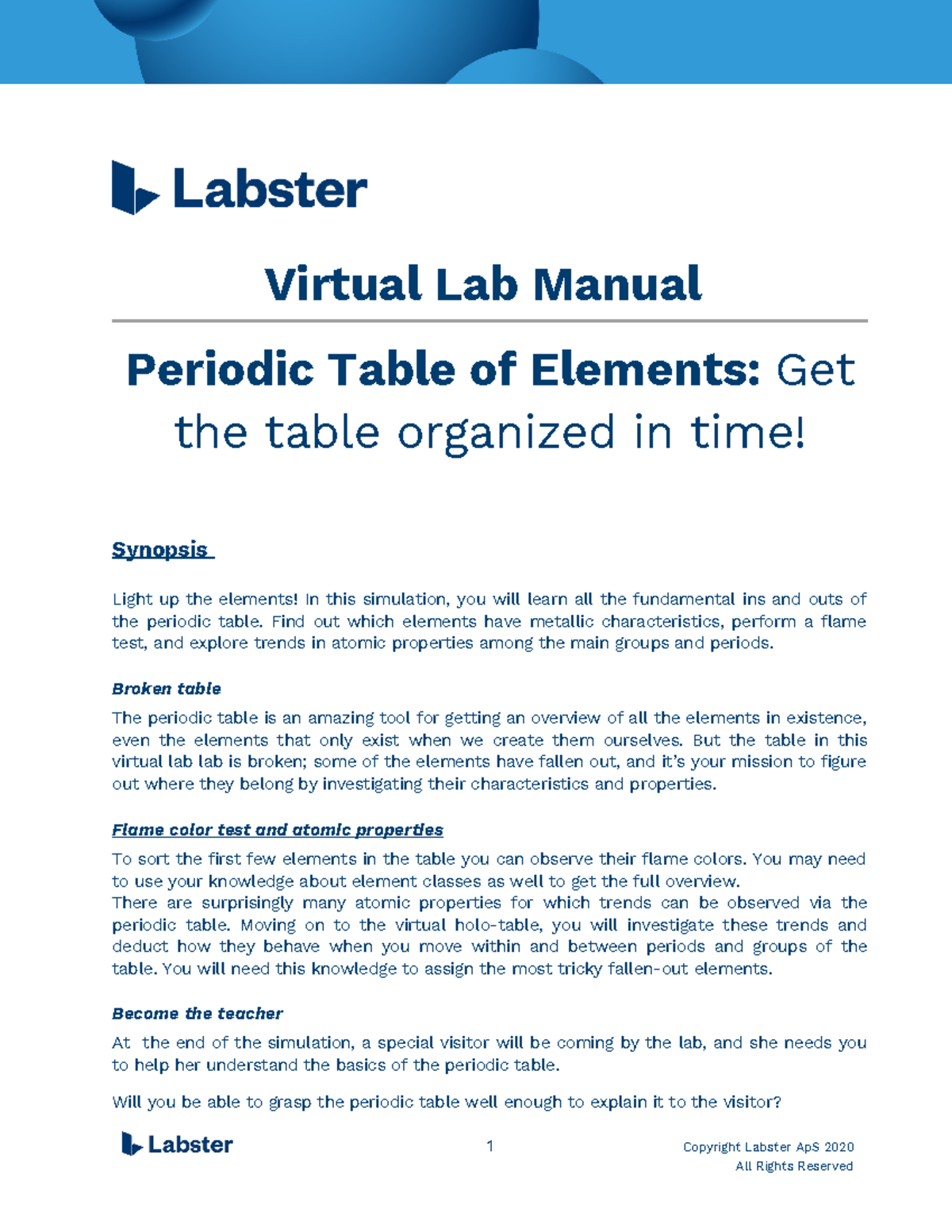 PET Periodic Table of Elements Get the table organized in time Lab ...