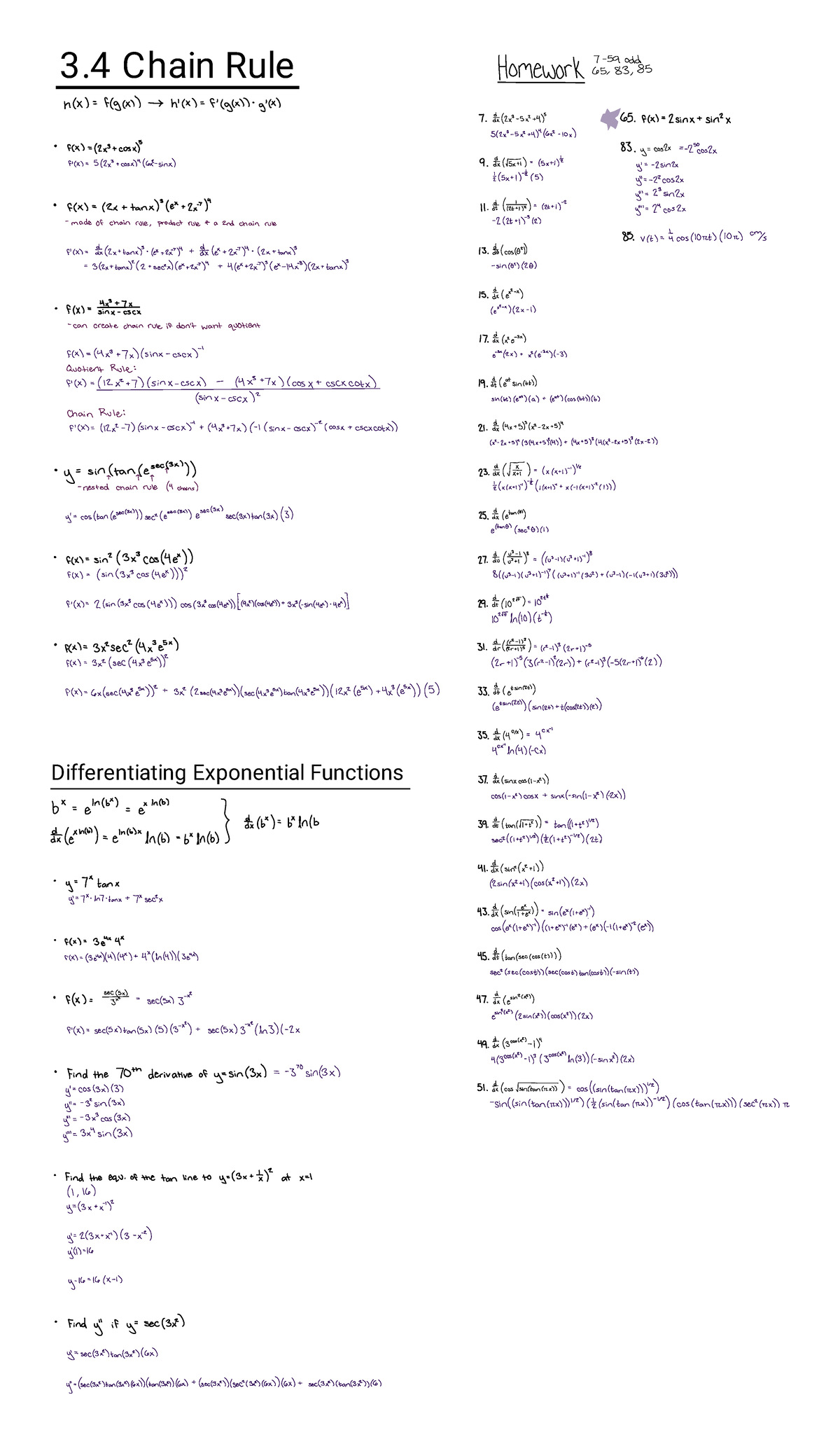3-4 Derivatives Using Chain Rule - MATH 190 - McNeese - Studocu